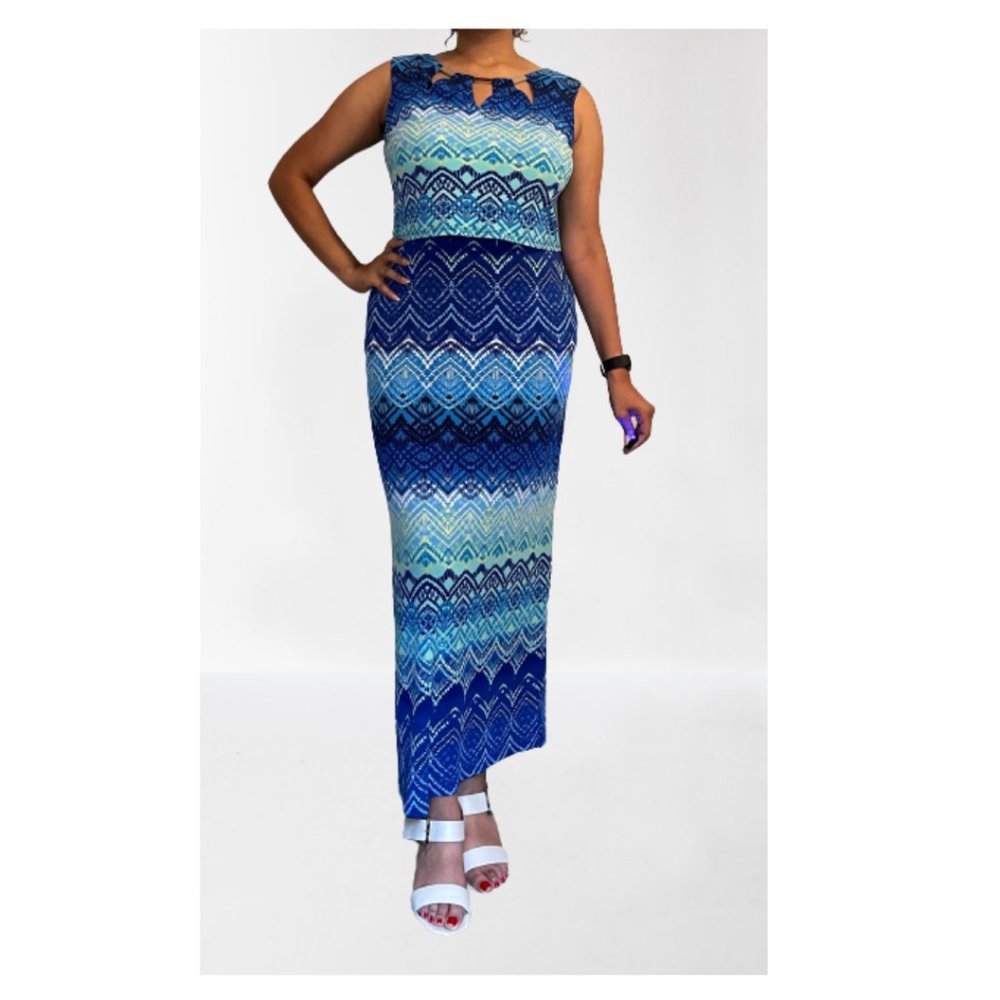 Sandra Darren Maxi Blue, Teal, Green Dress - Gem